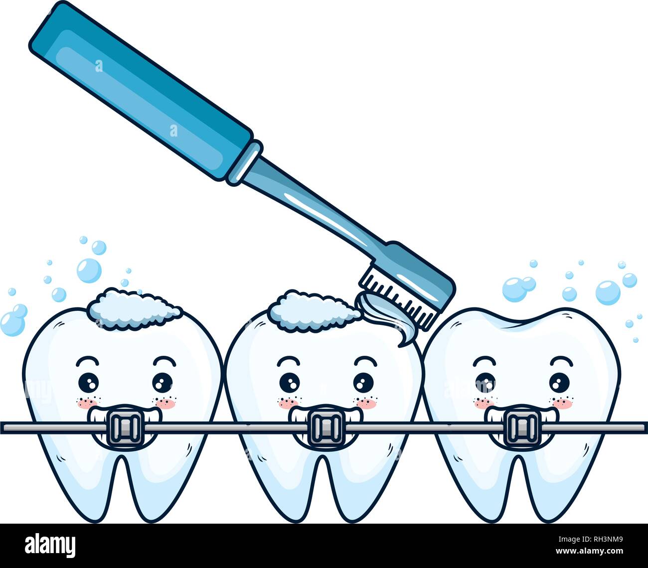 comic teeth with brush and orthodontics characters Stock Vector Image ...