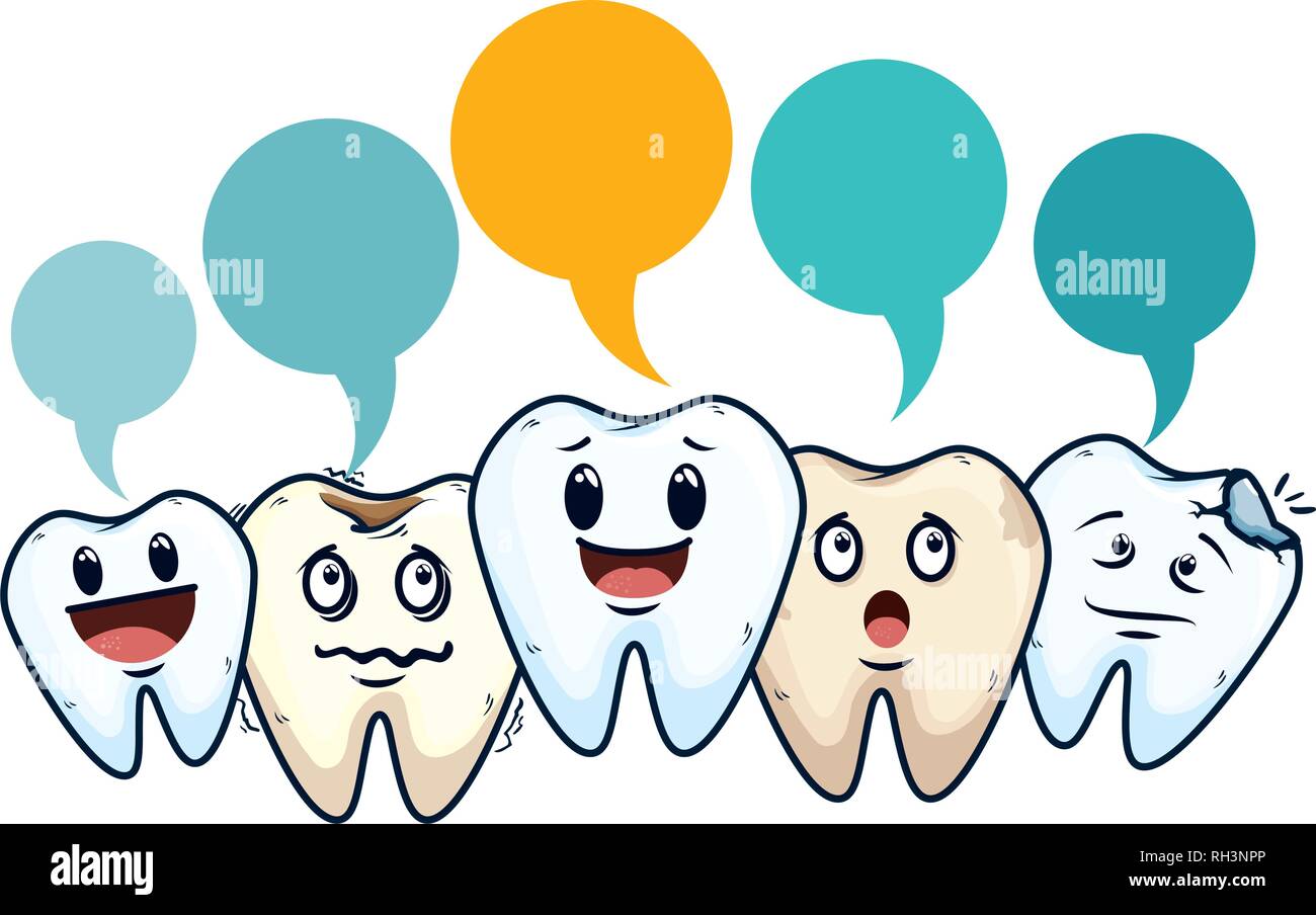 comic teeth with speech bubbles kawaii characters Stock Vector Image ...