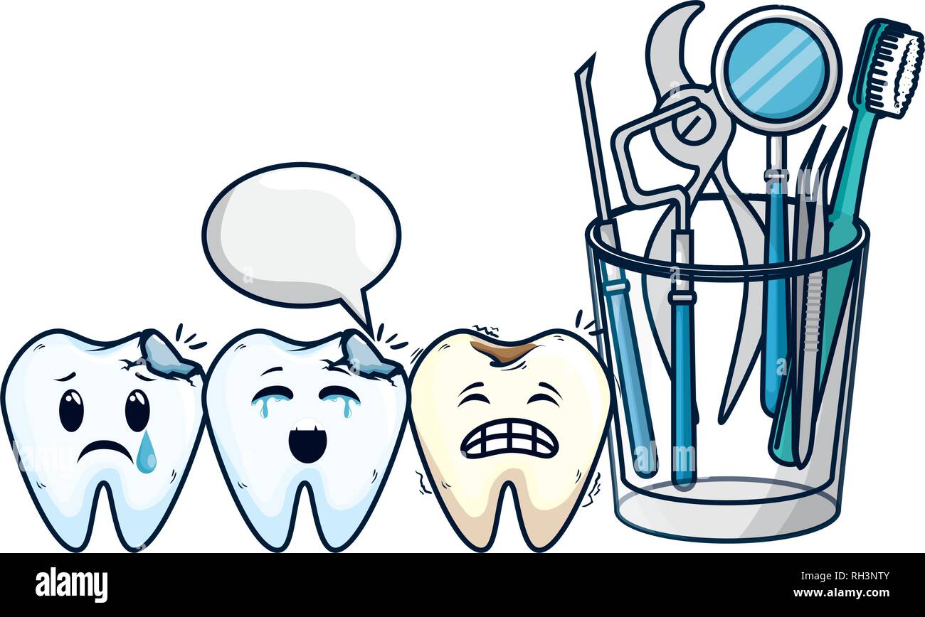 comic teeth with dentist equipment characters Stock Vector Image & Art ...