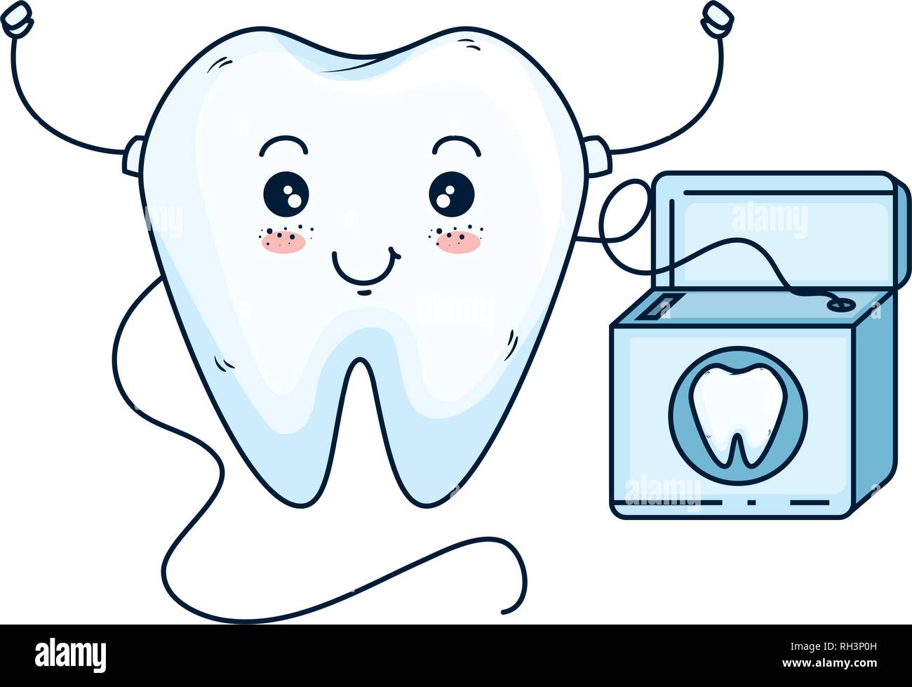 comic tooth with dental floss kawaii character Stock Vector Image & Art ...