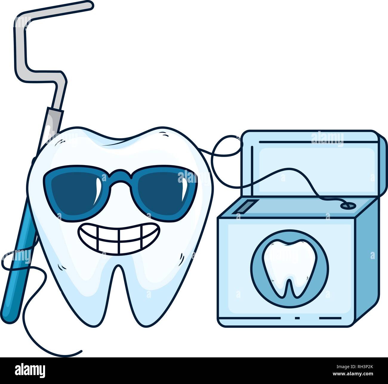 comic tooth with dental floss kawaii character Stock Vector Image & Art ...