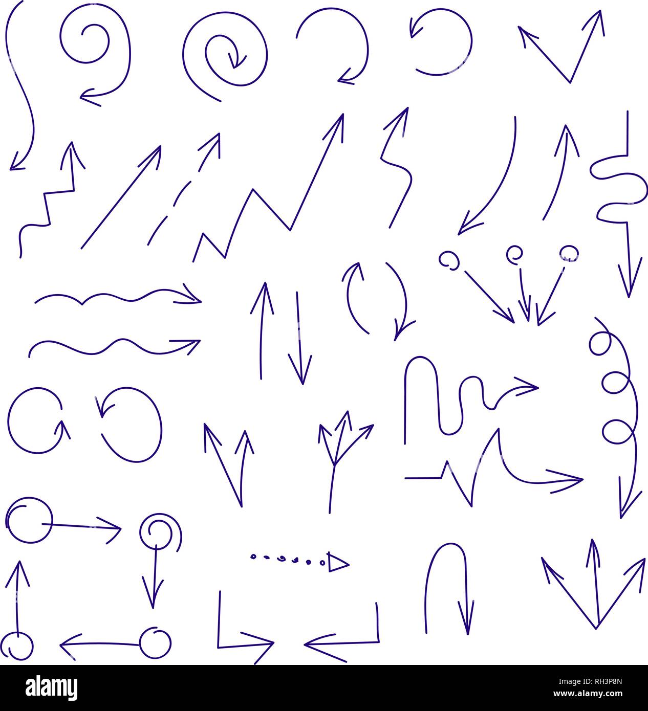 Dark Blue drawn arrow set. Different arrows, targets, directions Stock ...