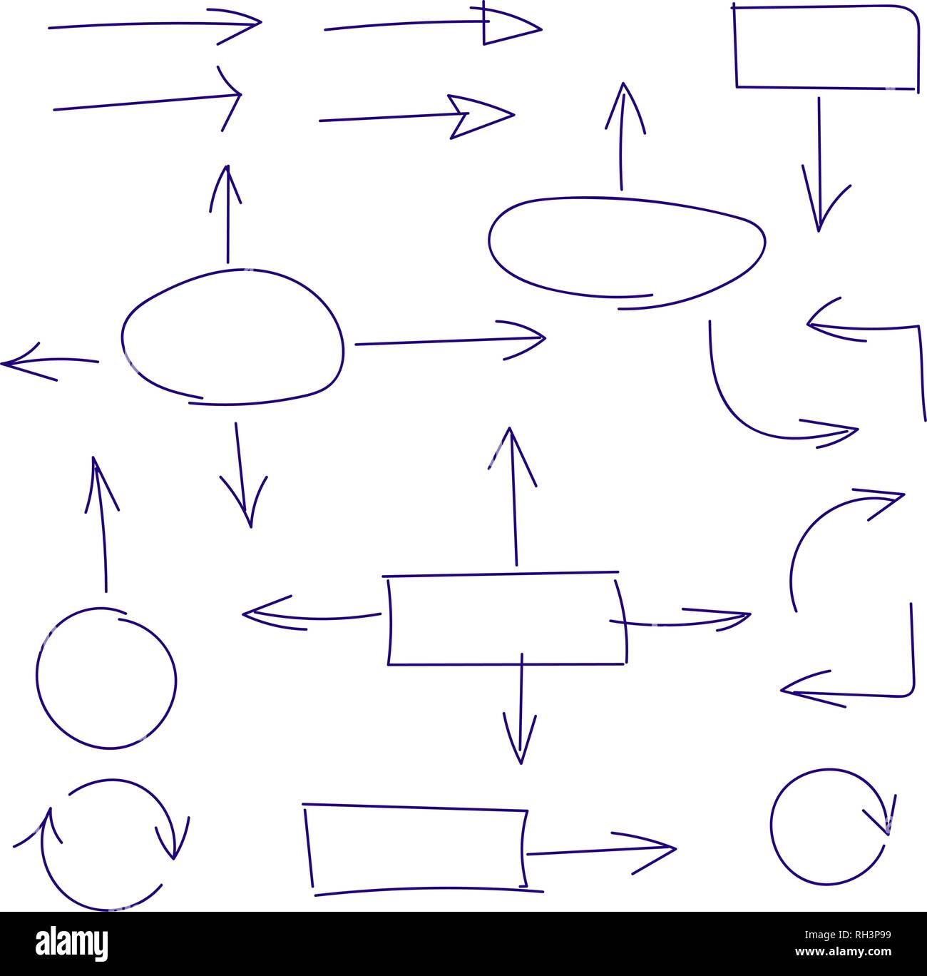 Dark Blue Hand drawn set of arrows and block schemes, vector ...