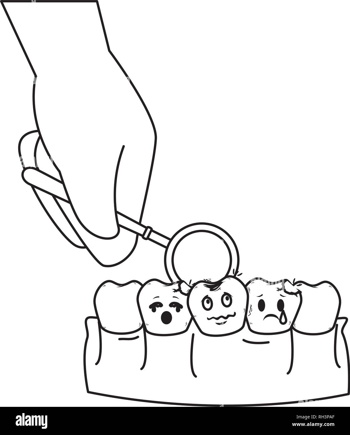 comic teeth with dentist hand using mirror Stock Vector Image & Art - Alamy