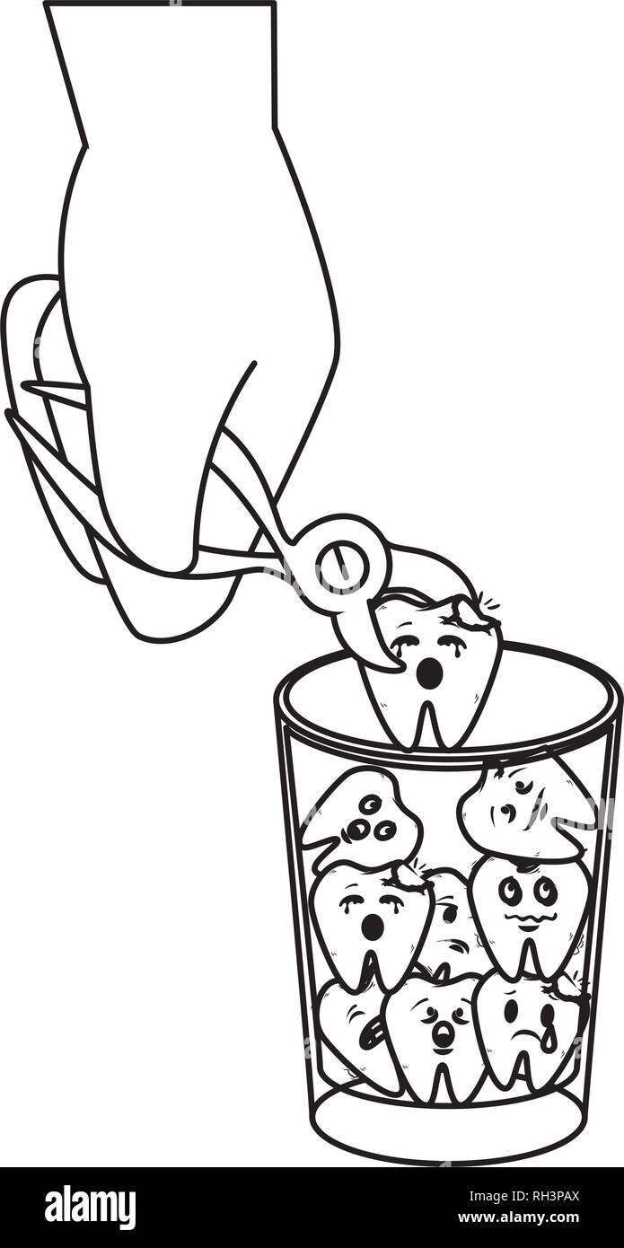 comic teeth in glass with hand using pliers Stock Vector Image & Art ...