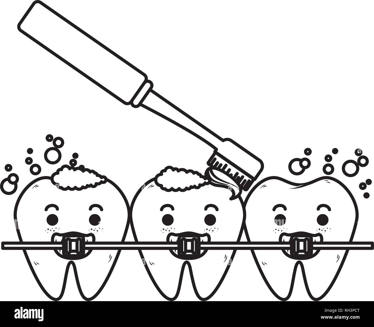 comic teeth with brush and orthodontics characters Stock Vector Image ...