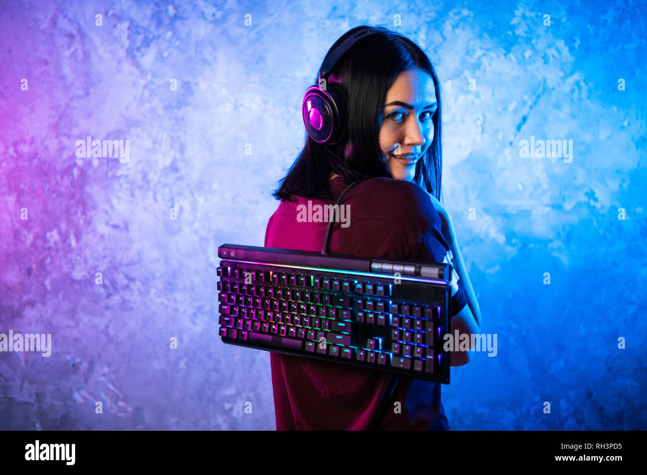 Beautiful Friendly Pro Gamer Streamer Girl Posing With a Keyboard in ...