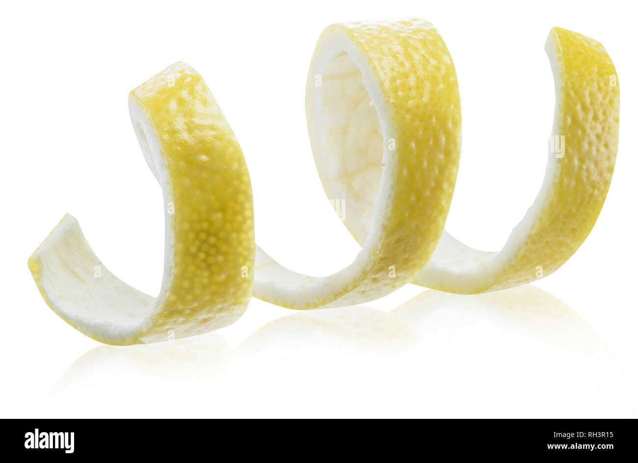 Lemon peel or lemon twist on white background. File contains clipping ...