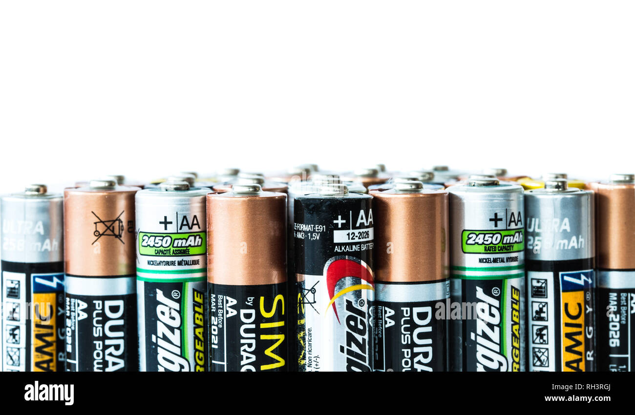 SELBY, UK - JANUARY 30, 2019. A close up of an assortment of disposable ...