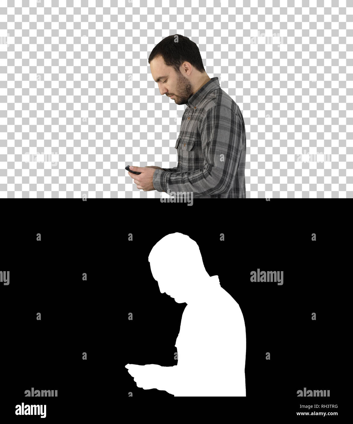 Young smart casual business man reading message on cell phone, Alpha ...