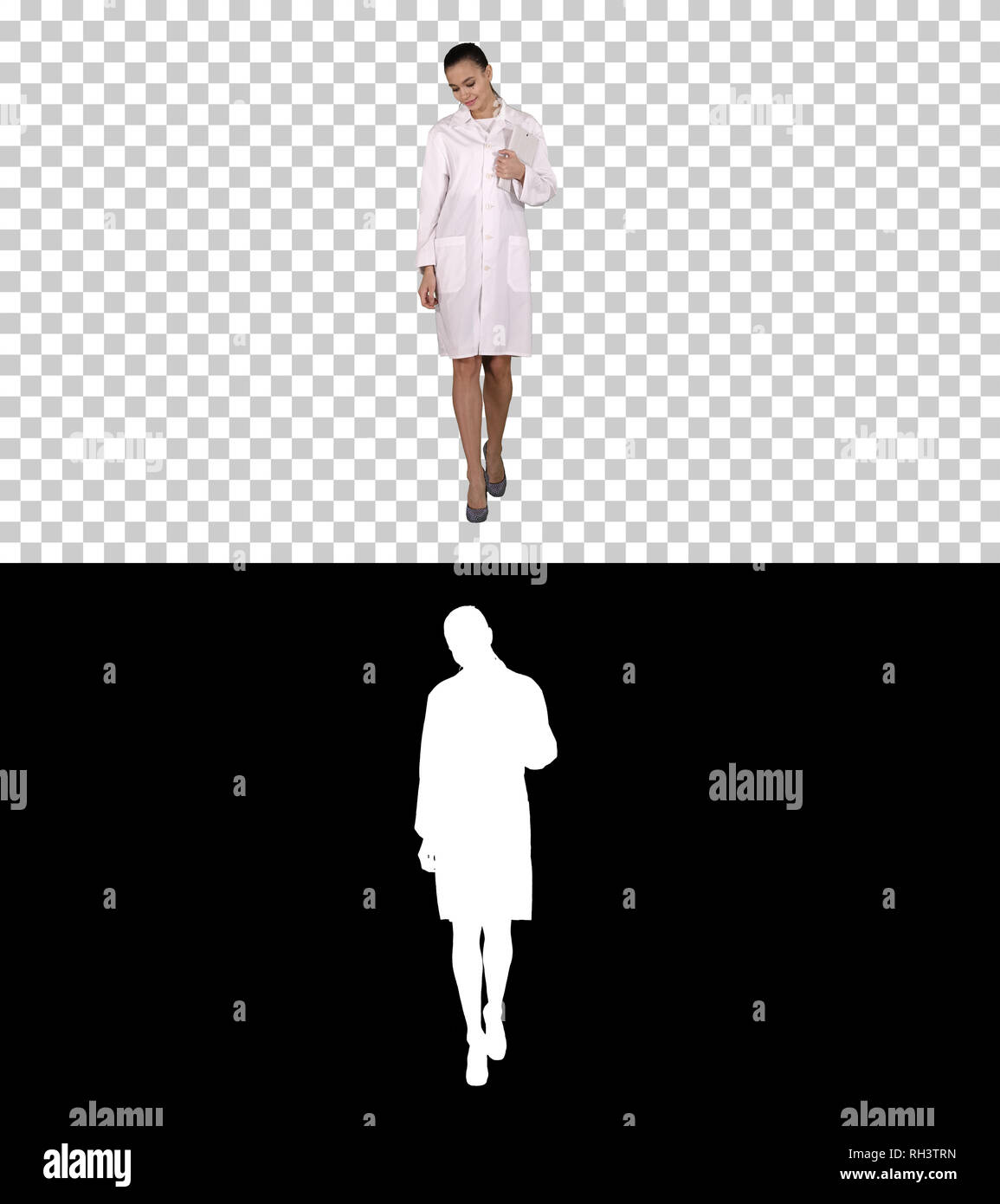 Woman doctor walking with tablet in hands, Alpha Channel Stock Photo ...