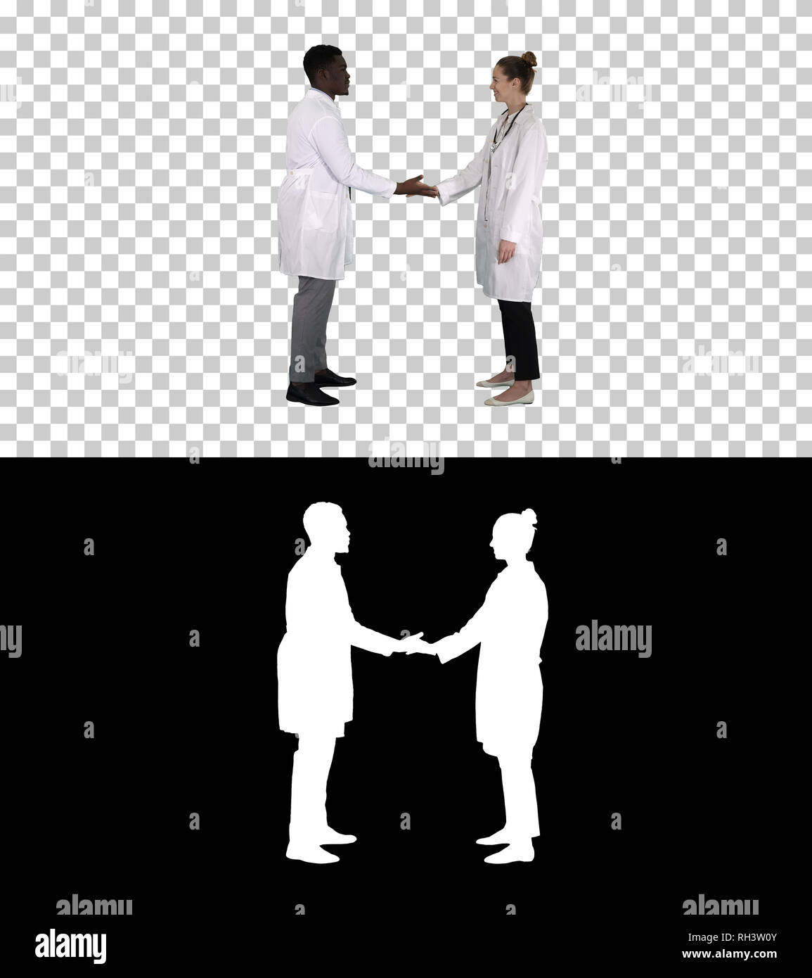 Successful team of surgeons giving high five and laughing isolated on ...