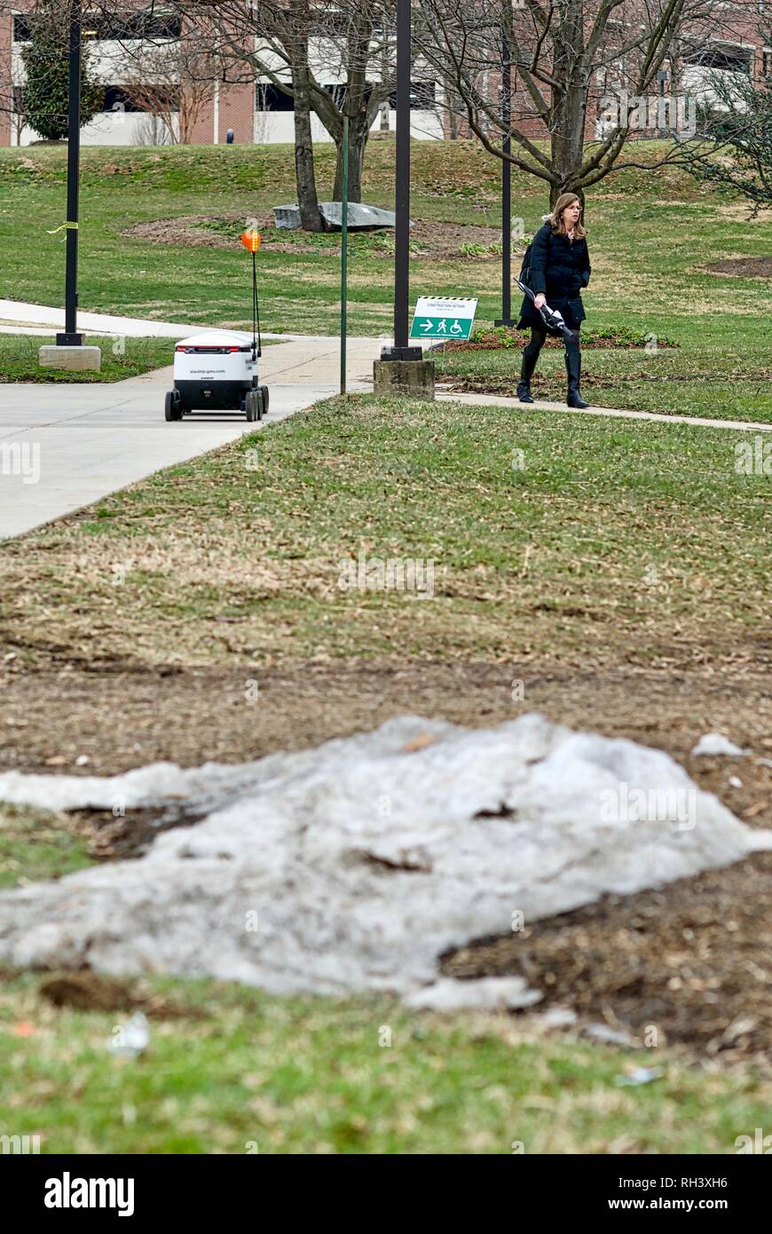 Fairfax, Virginia, USA - January 29, 2019: Two autonomous food delivery ...
