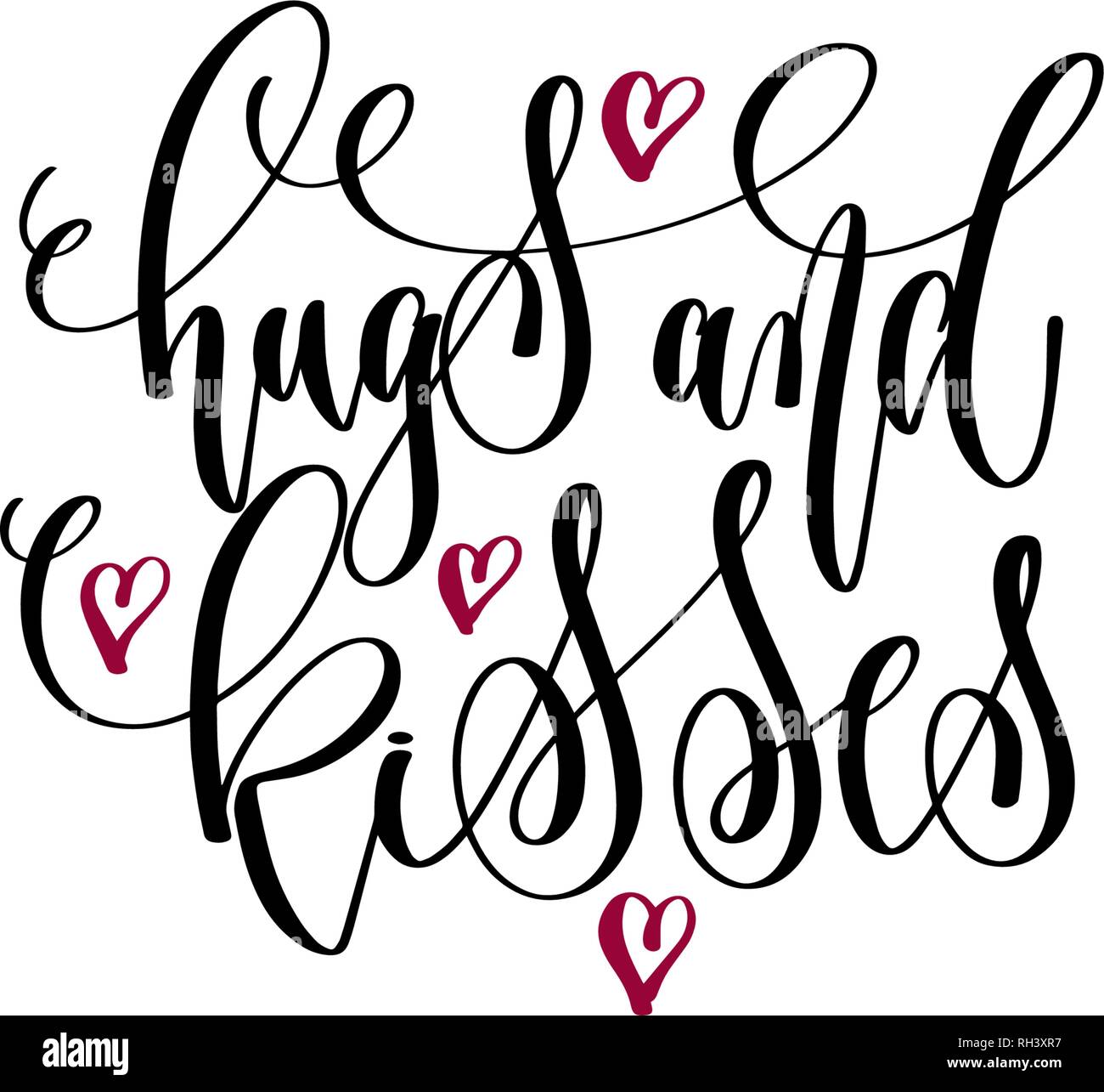 hugs and kisses - hand lettering text to valentines day design Stock ...