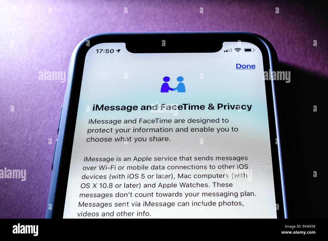 Paris, France - Jan 30, 2018: Focus on the iMessage and FaceTime ...