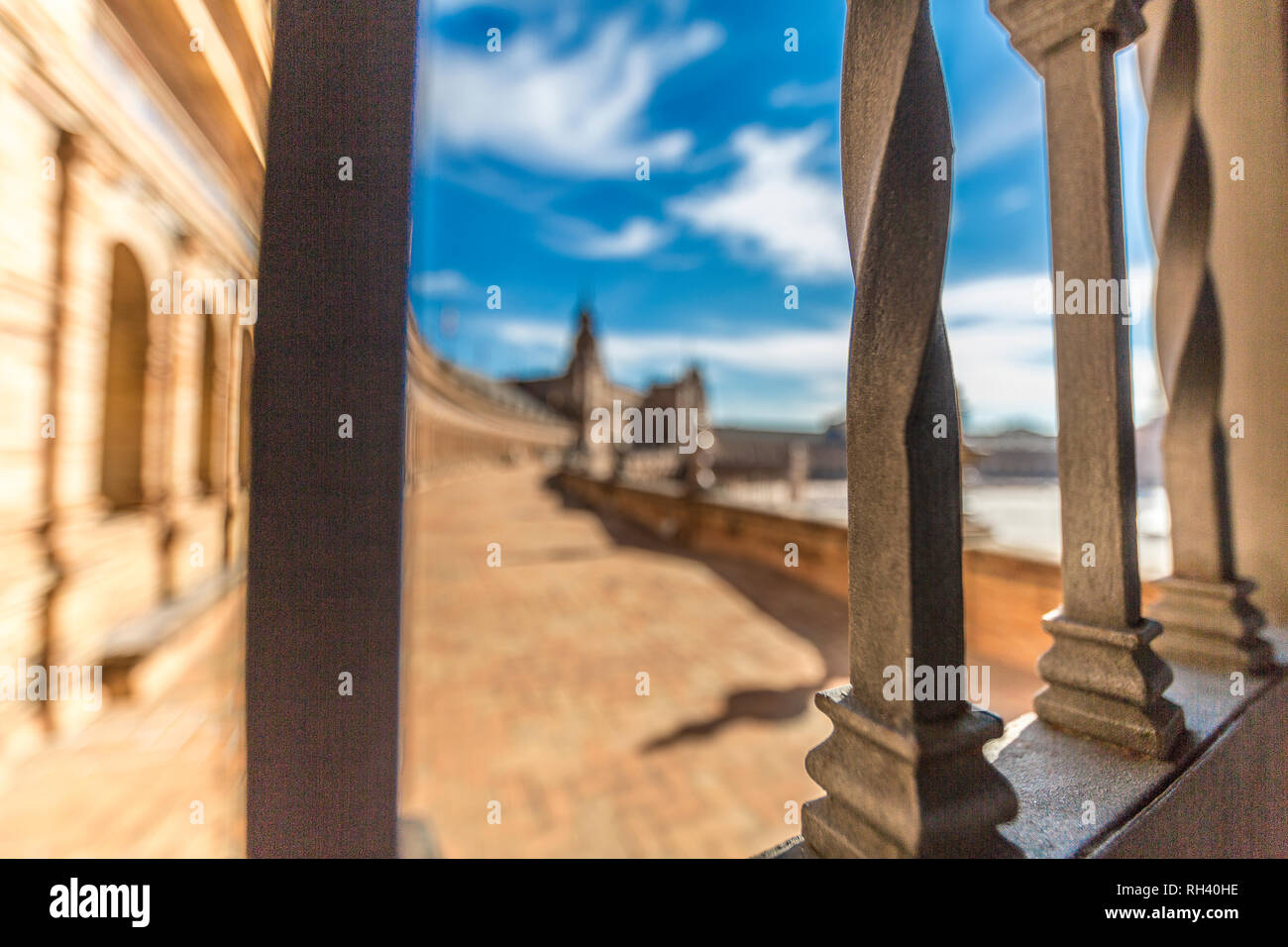 view of the metal bars of a railing of a terrace in the Plaza de España ...