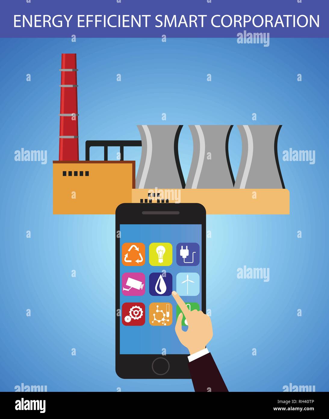 Eco friendly factory on a digital touch screen tablet Stock Vector ...