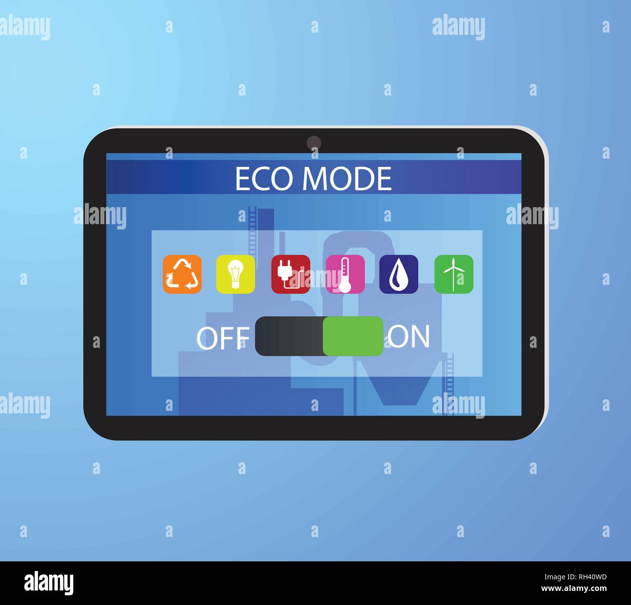 Eco friendly factory on a digital touch screen tablet Stock Vector ...