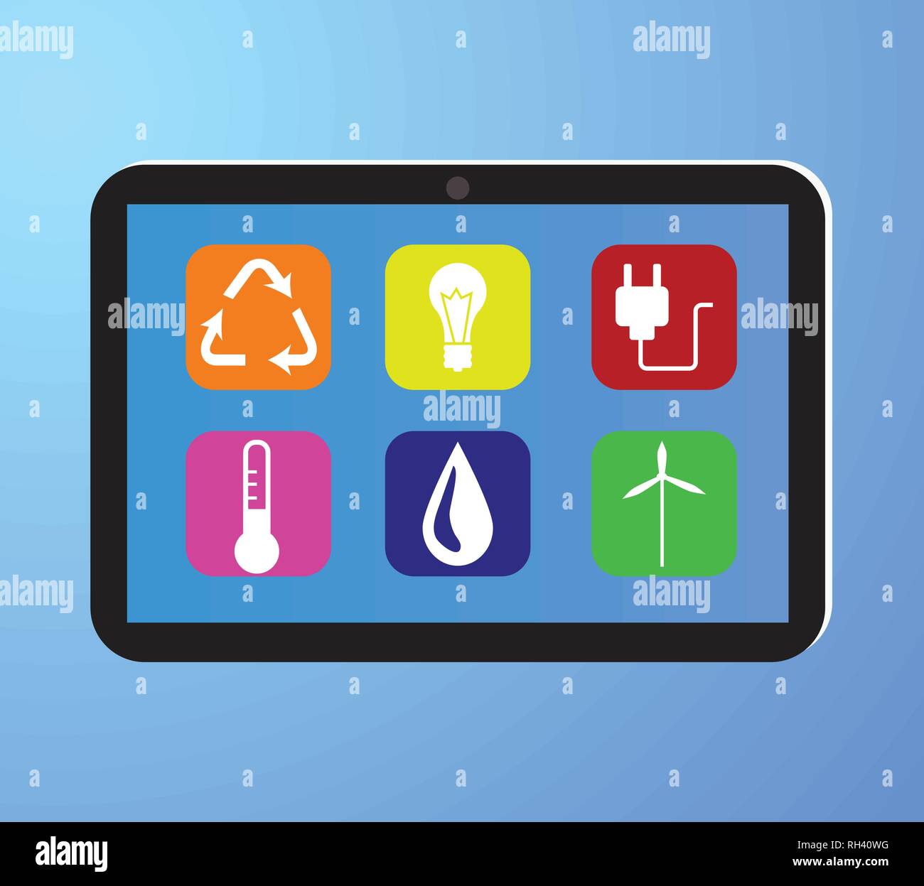 Eco friendly factory on a digital touch screen tablet Stock Vector ...