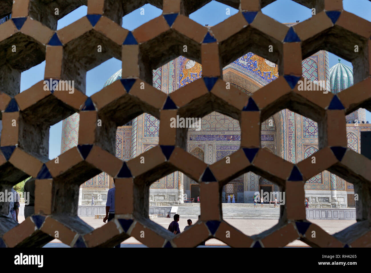 Ornaments and mosaics Registan Square in Samarkand, Uzbekistan Stock ...
