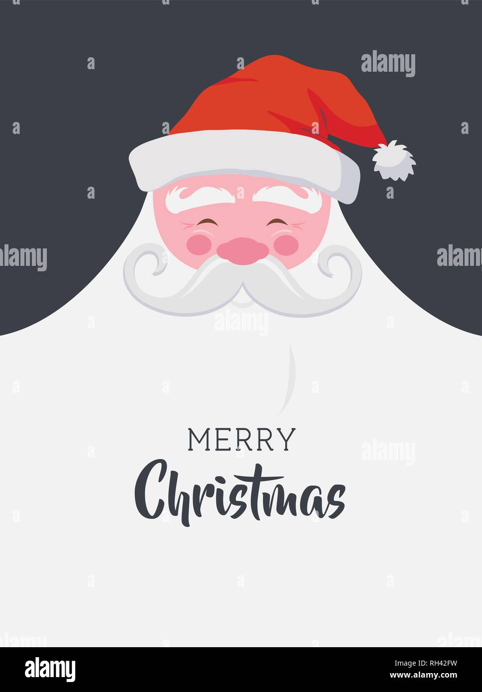 Christmas greeting illustration card. Happy Santa with a beard with ...