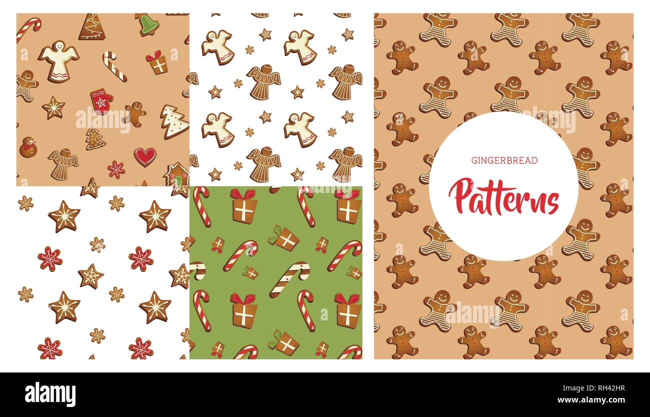 Gingerbread cookies seamless pattern set. vector illustration Stock ...