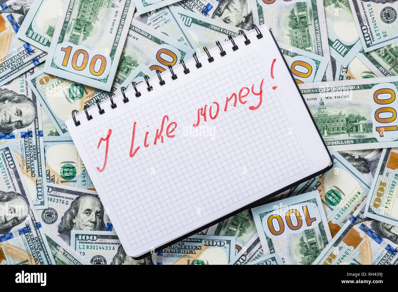 Note book for notes on money background from one hundred dollars. I ...