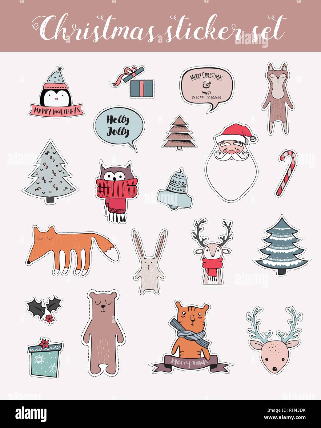 colorful christmas and winter sticker set. vector illustration Stock ...
