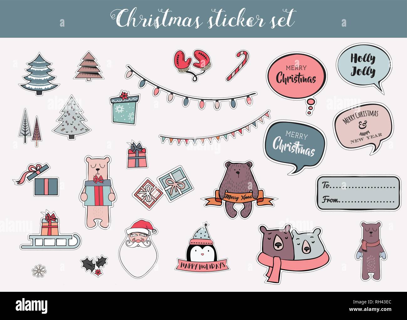 colorful christmas and winter sticker set. vector illustration Stock ...