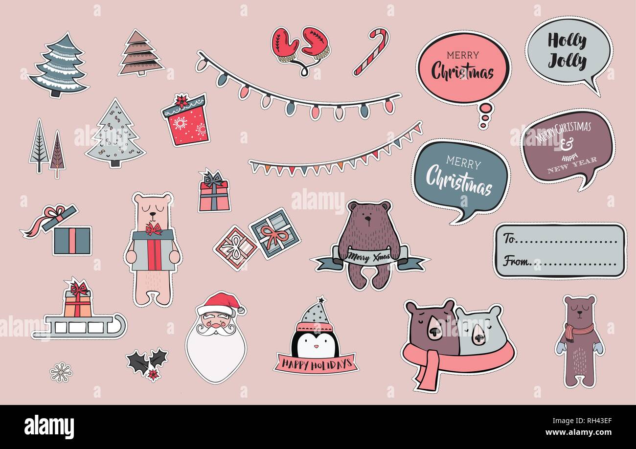 colorful christmas and winter sticker set. vector illustration Stock ...