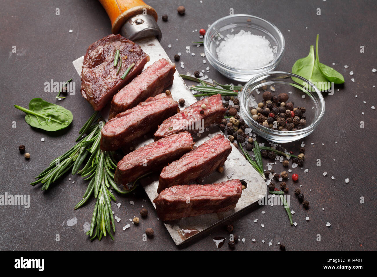 Top blade or denver grilled steak over meat butcher knife Stock Photo ...