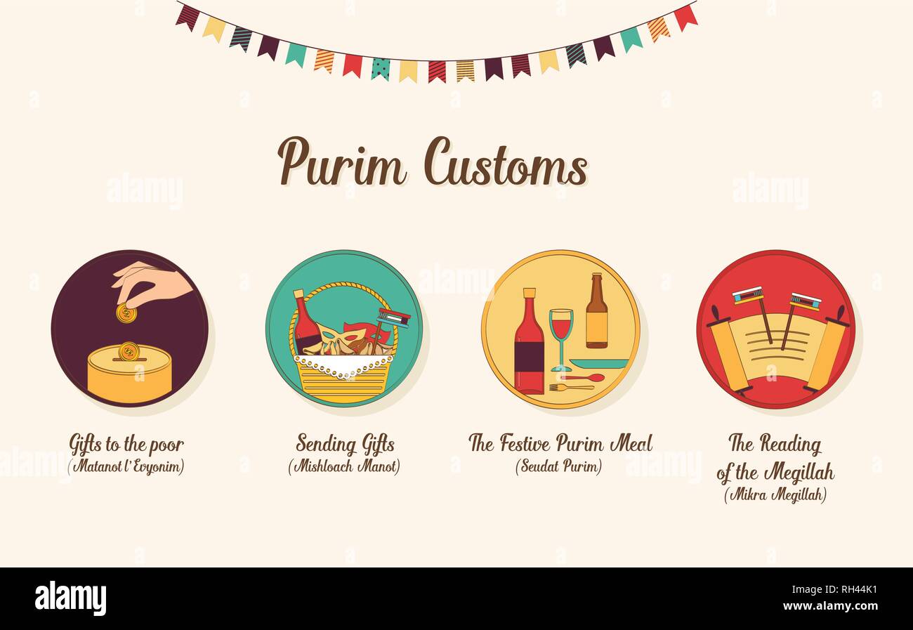 symbols of Jewish holiday purim. infographics design. vector ...
