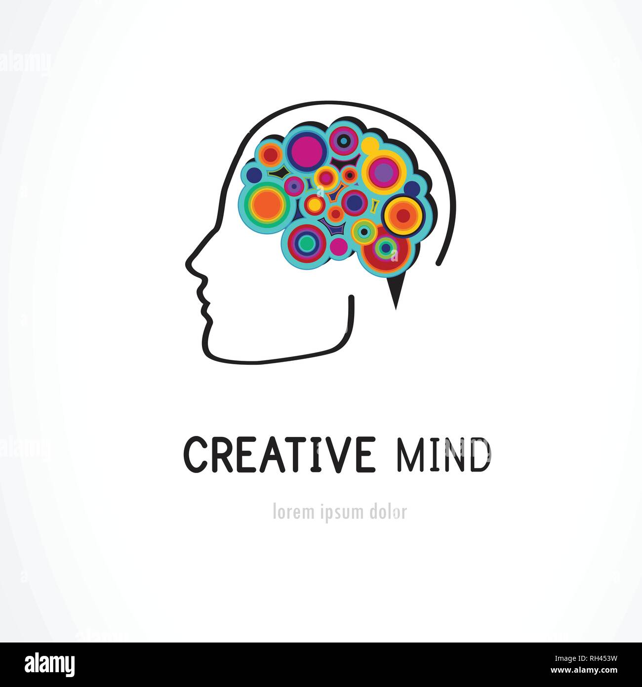 Creative, digital abstract colorful icon of human brain, mind, brain ...