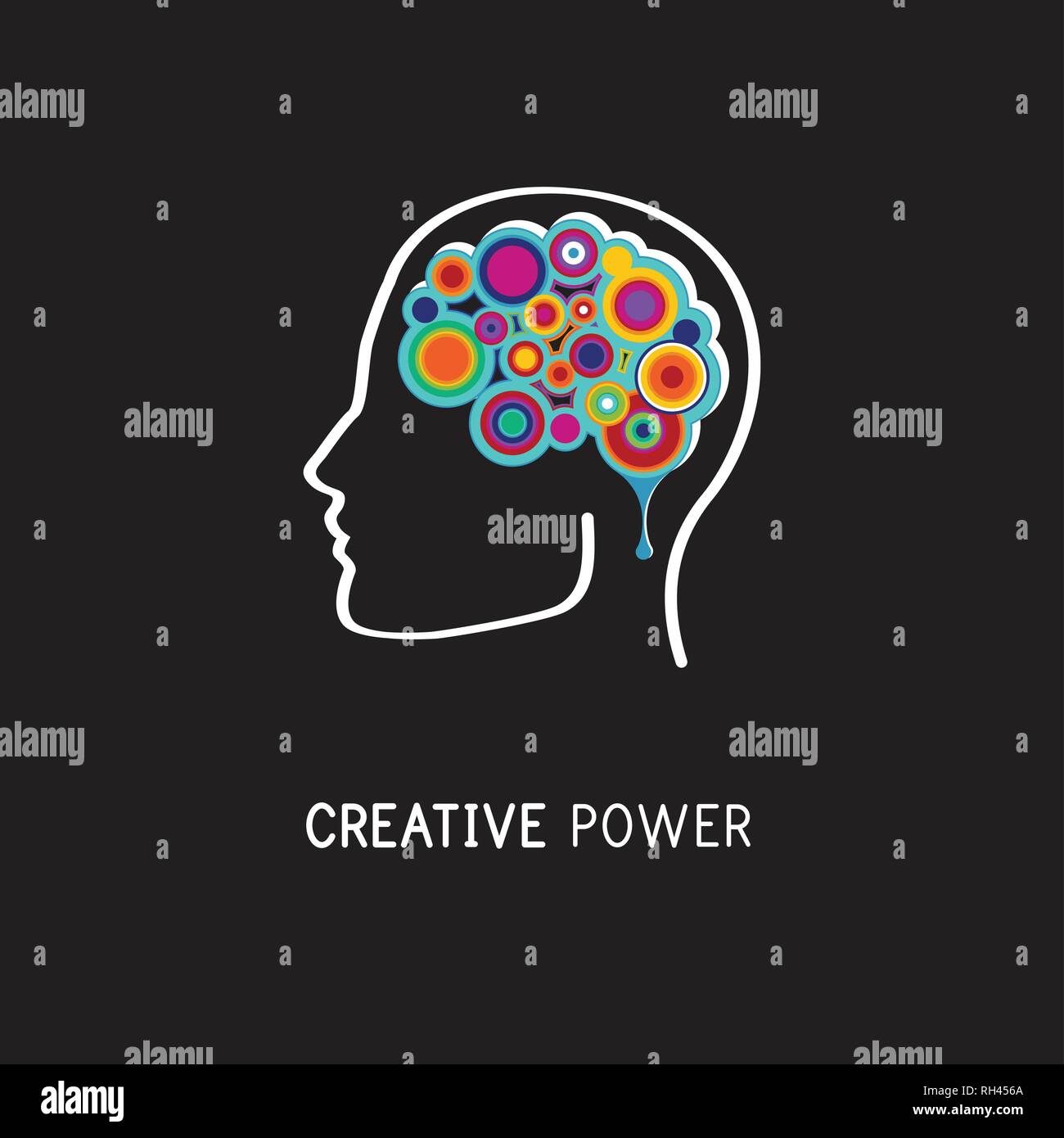 Creative, digital abstract colorful icon of human brain, mind, brain ...