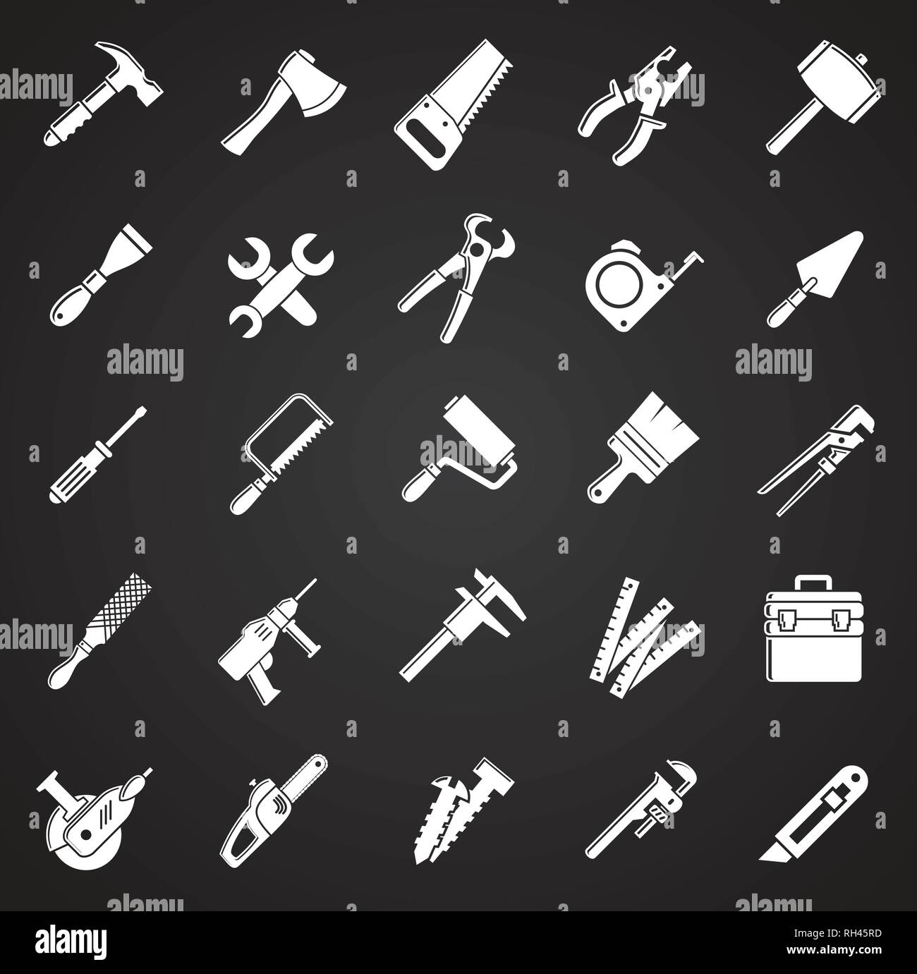 Tools icons set on black background for graphic and web design, Modern ...