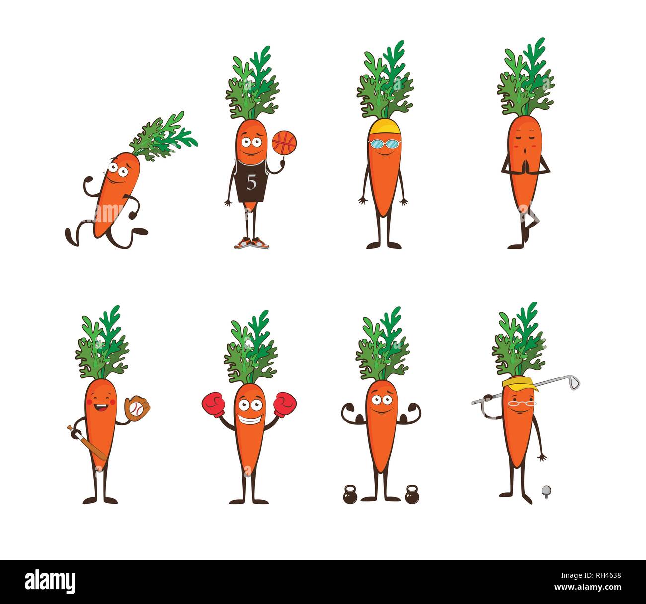 Set of funny carrots doing sport . cartoon vector illustration isolated ...