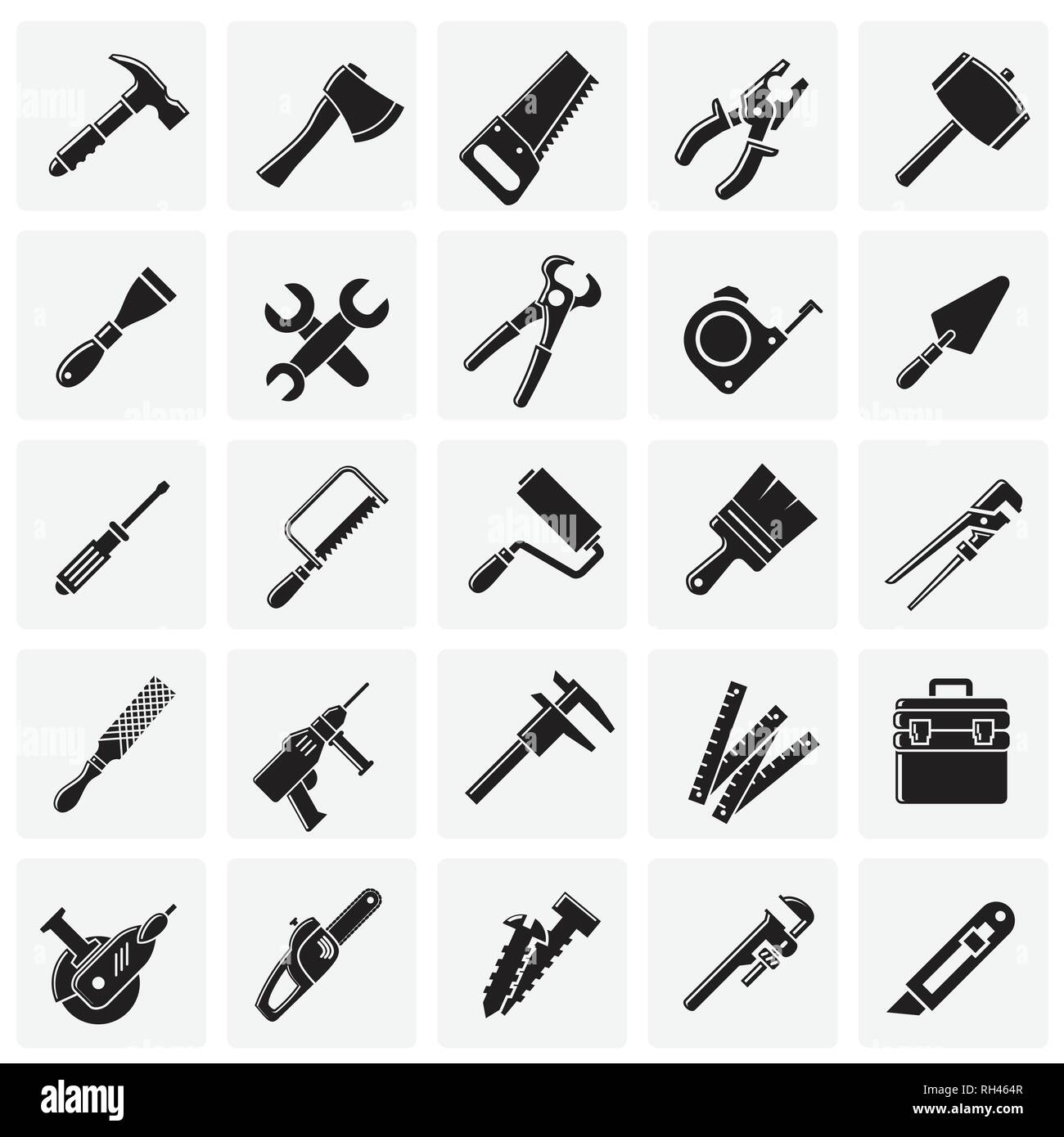 Tools icons set on squares background for graphic and web design ...