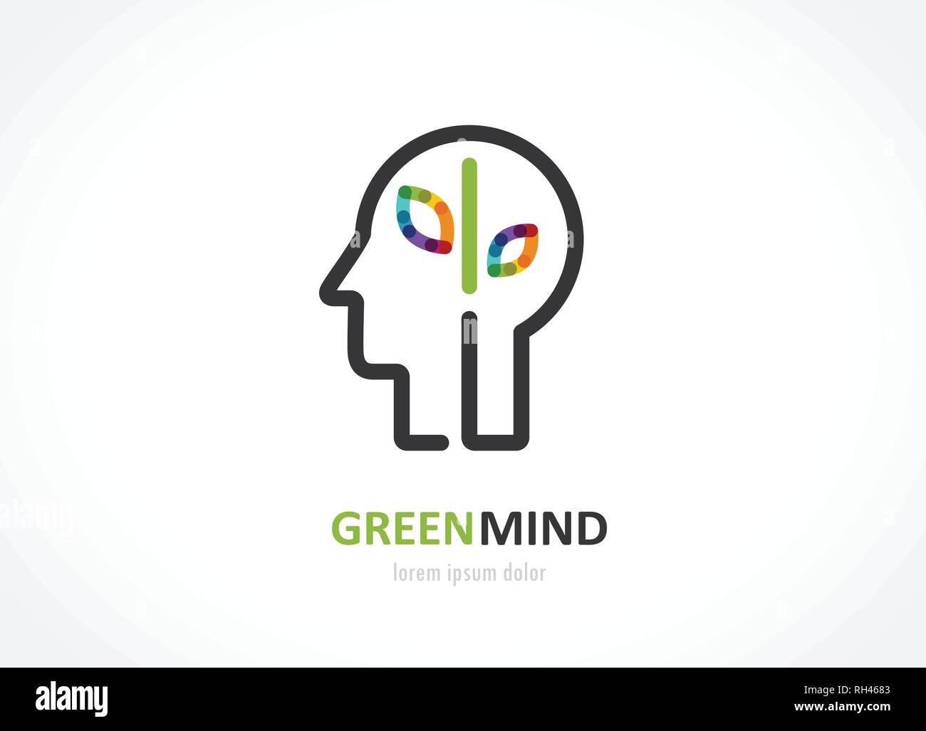 green mind- abstract colorful icon of human head, mind, brain symbol ...