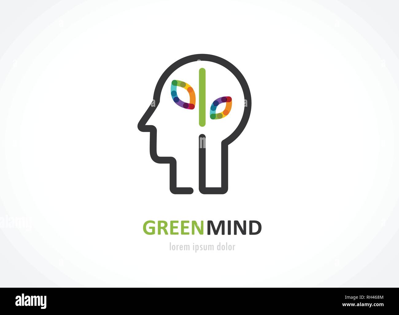 green mind- abstract colorful icon of human head, mind, brain symbol ...