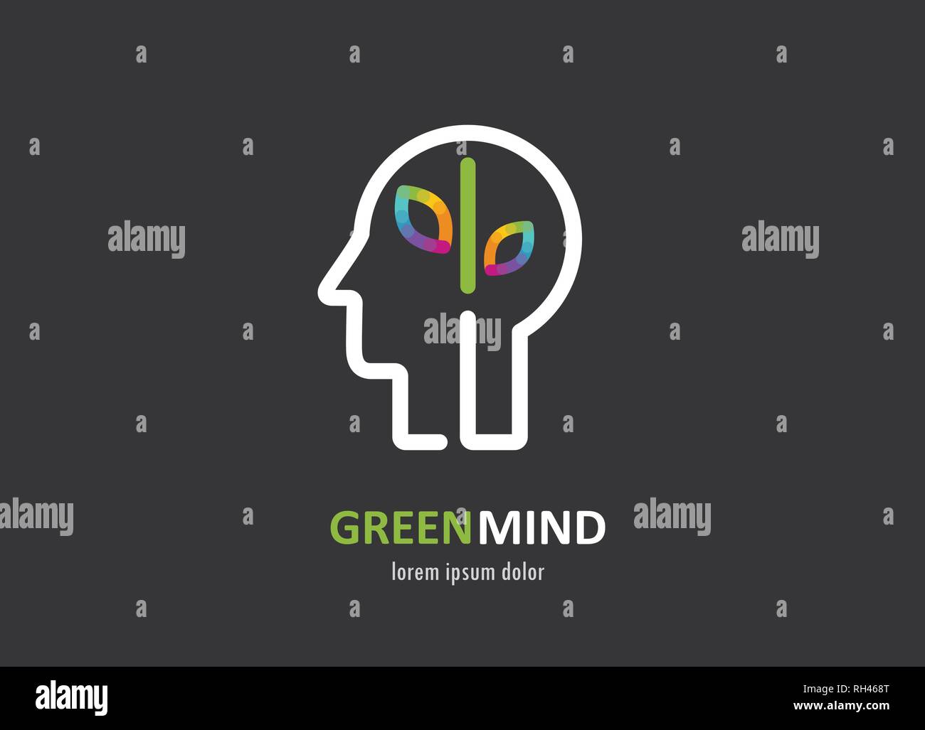 green mind- abstract colorful icon of human head, mind, brain symbol. vector illustration Stock ...