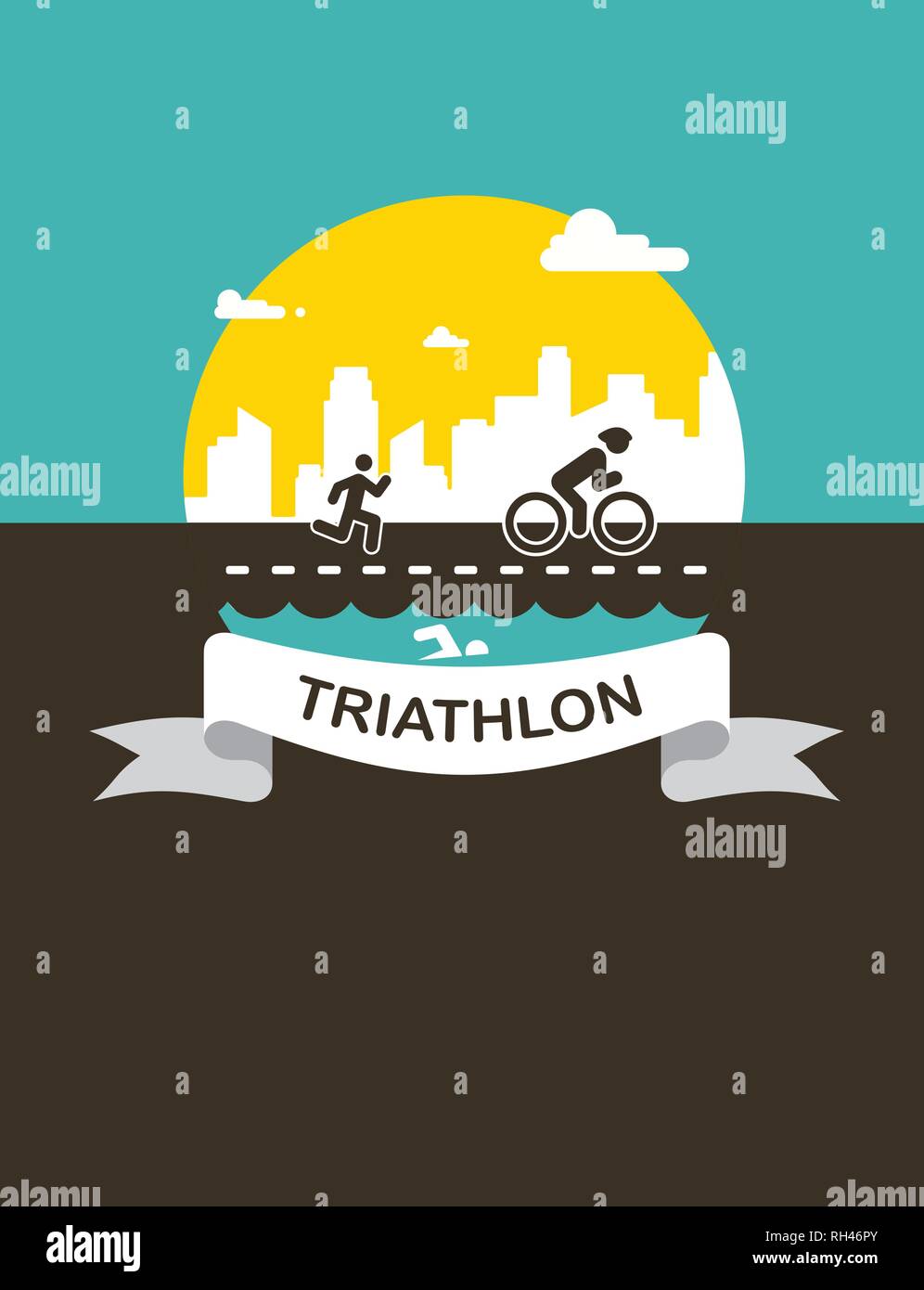 Vector illustration for triathlon poster, flat design. vector ...