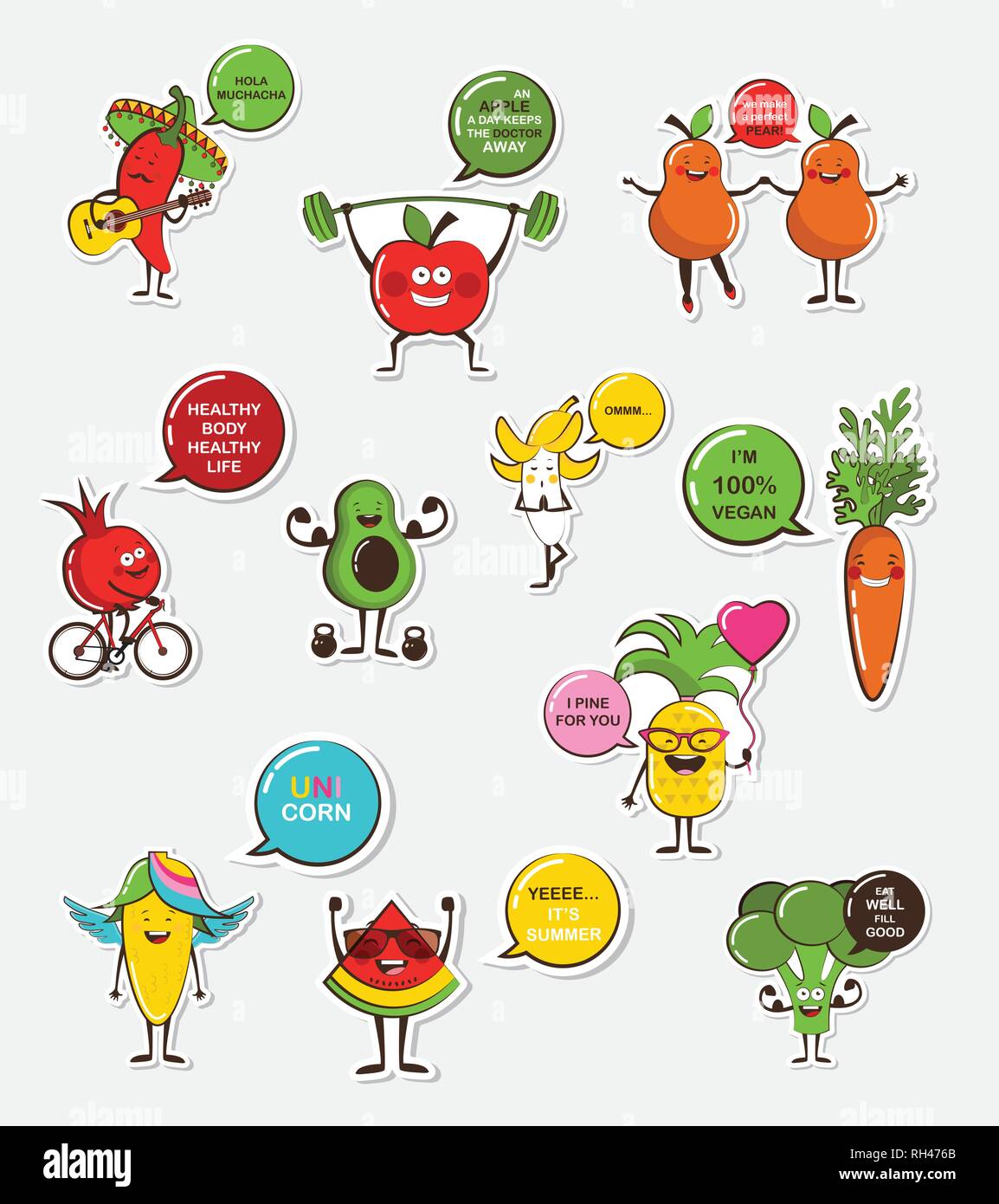 set of funny fruit and vegetable icons. Cartoon face food emoji. Funny ...