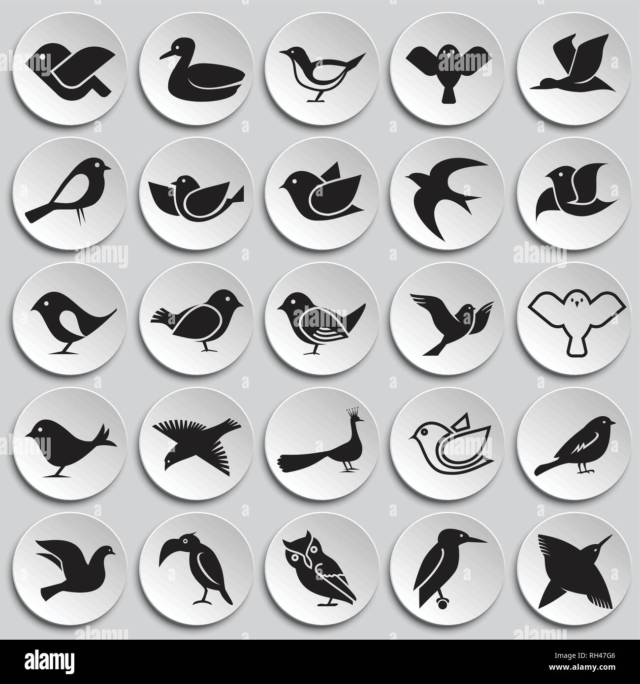 Bird icons set on plates background for graphic and web design, Modern ...