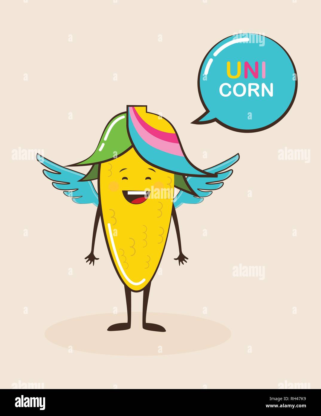 funny magical corn character with funny quote. Cartoon face food emoji ...