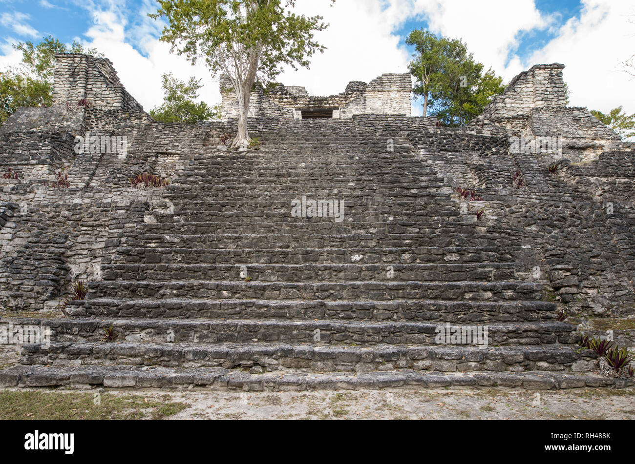 View of the top of the ancient Mayan pyramid of Kinichna near Costa ...