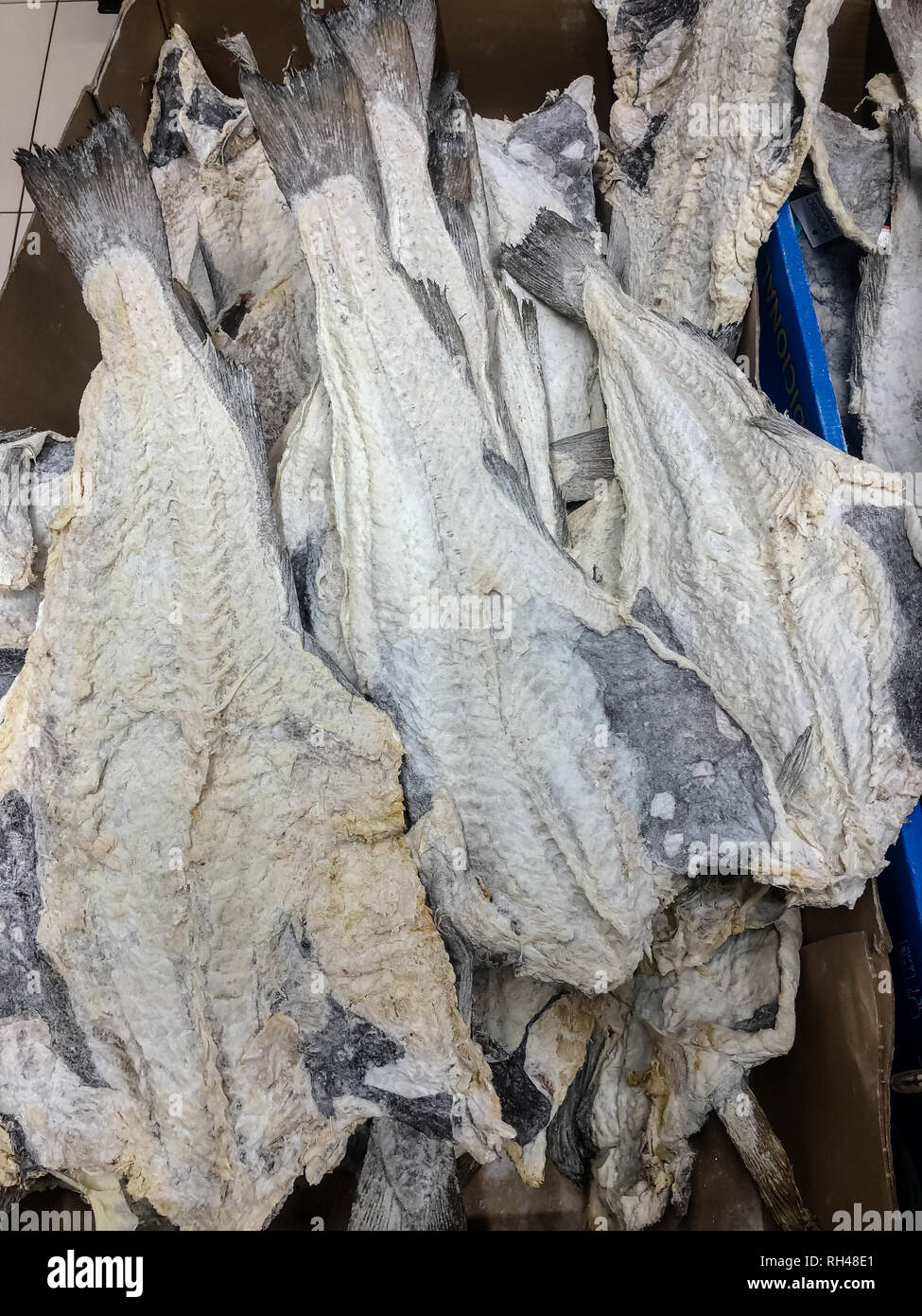 Dried cod in Fish shop, food and industry Stock Photo - Alamy