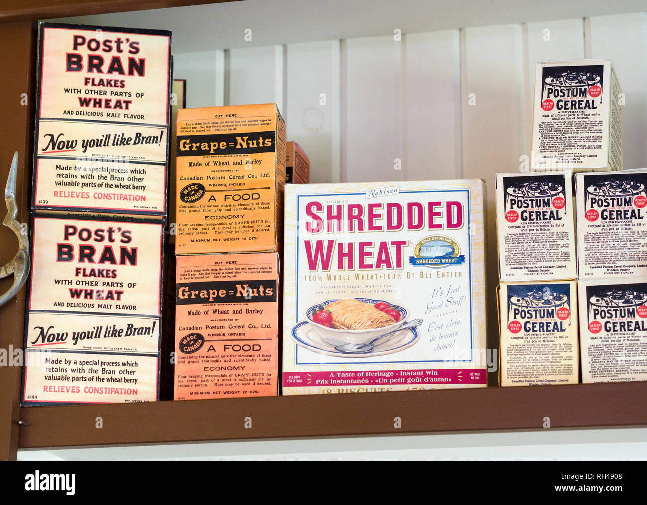 Cereal Shelf from the 1920s: Cereals from 1920s displayed on a shelf ...