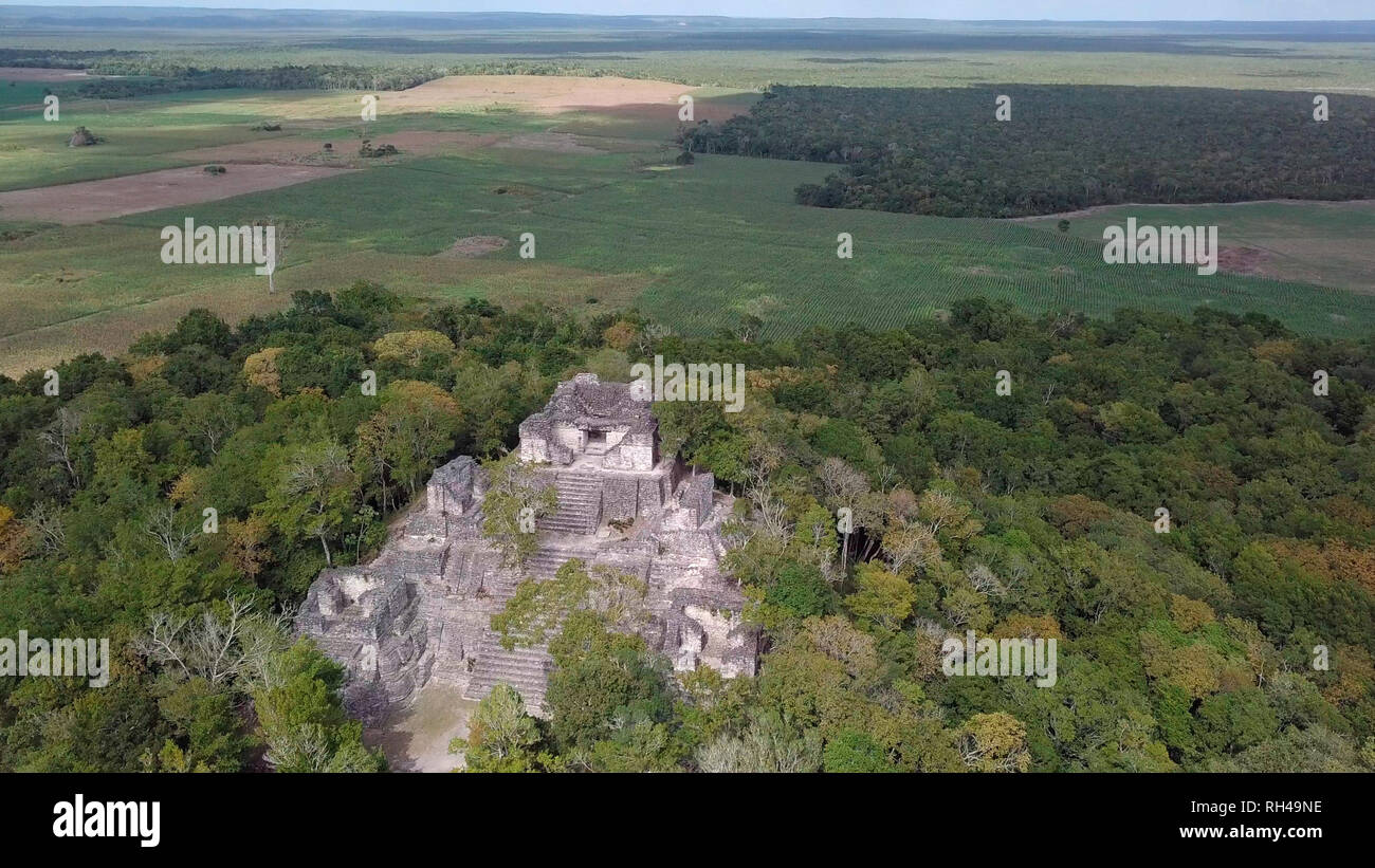 Aerial view of the temple of Kinichna in Quintana Roo, Mexico Stock ...