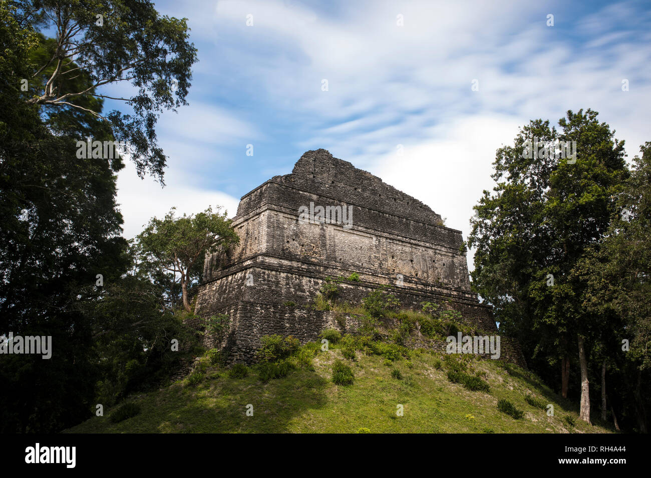 Mayan pyramid partially overgrown in the Dzibanche Mayan complex in ...