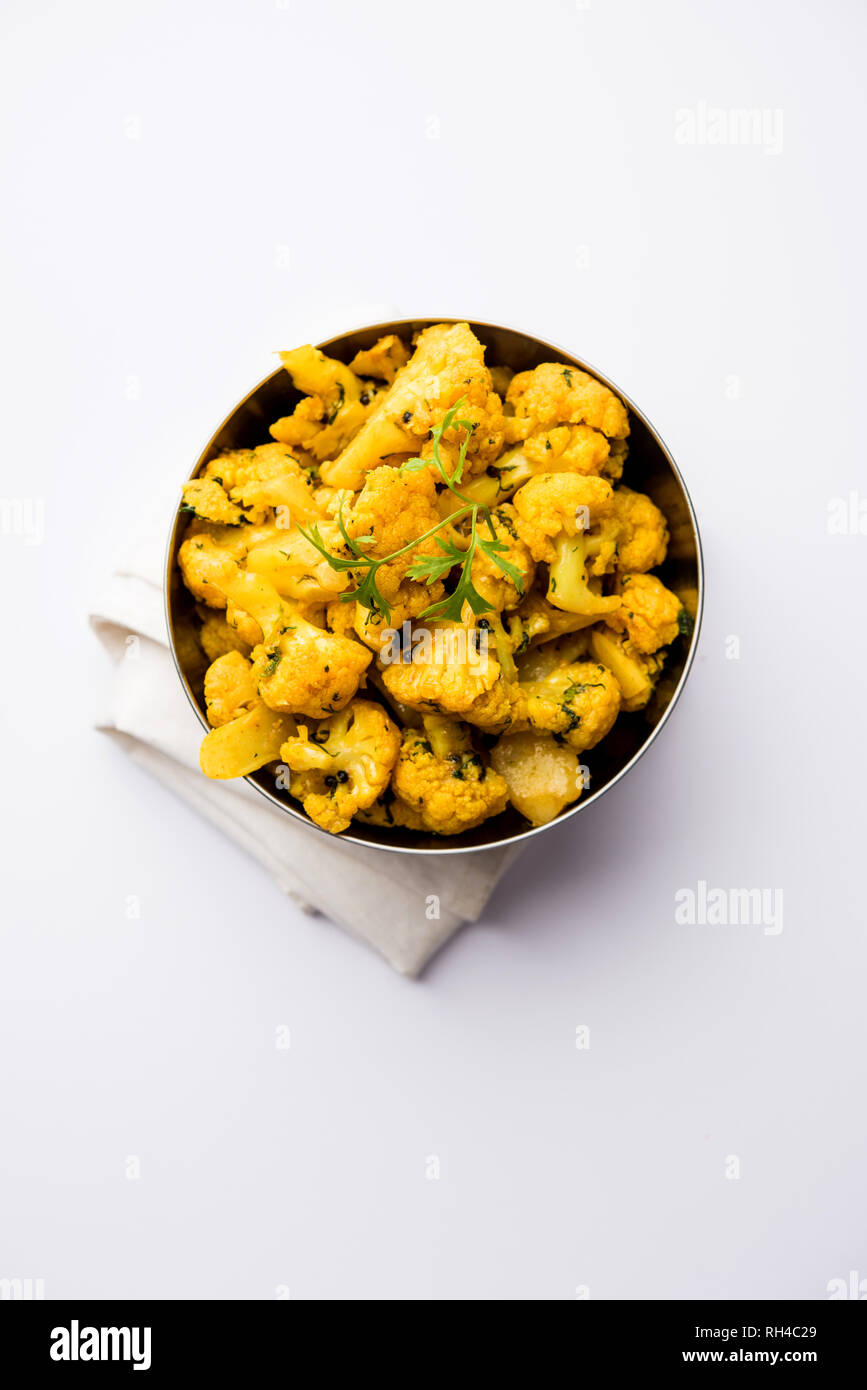 Dry Gobi Masala/ cauliflower Sabzi served in a bowl. selective focus ...